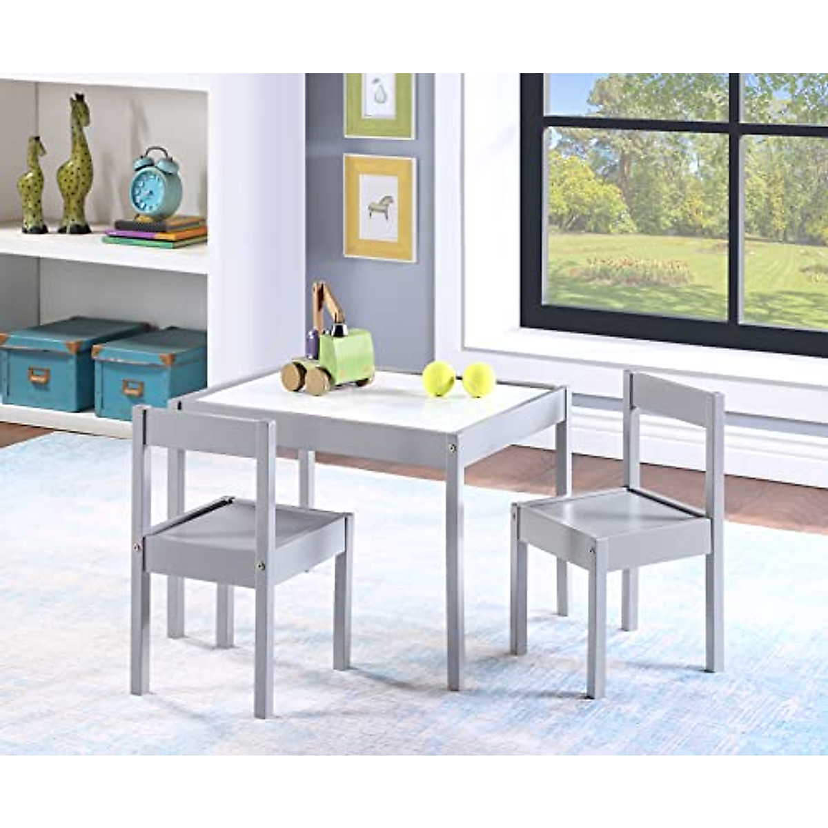 Olive & Opie Gibson 3-Piece Dry Erase Kids Table & Chair Set, Gray