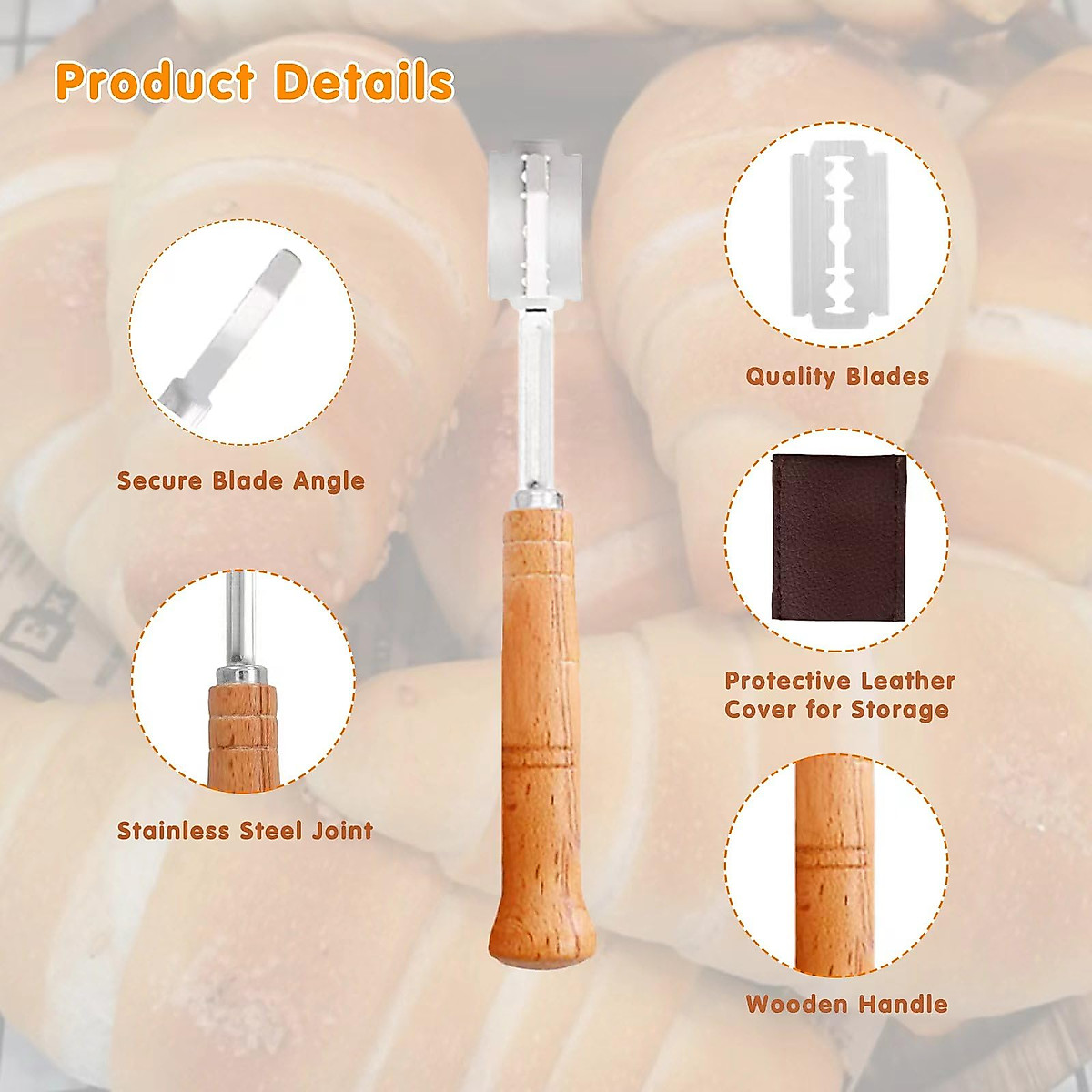 Generic Bread Lame with 5 Replacement Blades,Hand Crafted Bread Lame Dough Scoring Tool,Sourdough Bread Baking Supplies,Bread Knife for Homemade Bread, 10 Centimeters