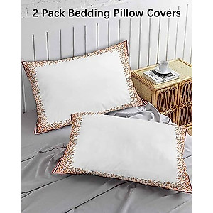 Edwiinsa Fall Leaves Pillow Covers King Standard Set of 2 Bed Pillow, Red Lace Farmhouse Rustic Maple Leaf Plush Soft Comfort for Hair/Skin Cooling Pillowcases with Envelop Closure 20''x36''