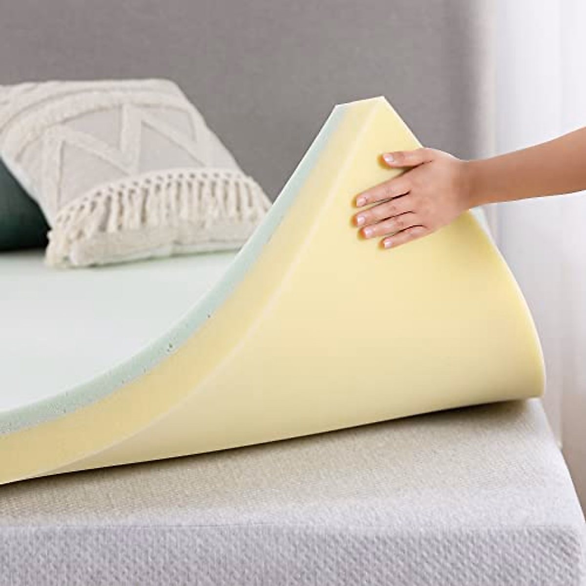 ZINUS 1.5/3/4-inch Green Tea Memory Foam Mattress Topper, Pressure-Relieving Layers, CertiPUR-US Certified, (3 in, King)