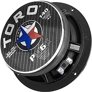 TORO TECH – PM6K, 6.5 Inch 2-Way Component Kit Pro Audio Shallow Mount Speakers - 340 Watts RMS Power / 140 Watts Music Program, 25mm Aluminum Tweeters, 4 Ohm, 1.5" Voice Coil (Pair)