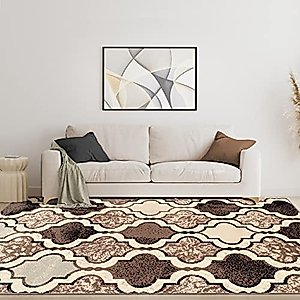 Superior Indoor Area Rug, Jute Backed, Perfect For Living/ Dining Room, Bedroom, Office, Kitchen, Entryway, Modern Geometric Trellis Floor Decor, Viking Collection, 8' x 10', Ivory