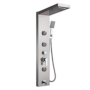 AlenArt Shower Panel Massage Jets Rainfall Waterfall Shower Head, Shower Stainless Steel Wall Mount Massage Multi-Function Bathroom Shower Panel Tower System, Brushed Nickel……