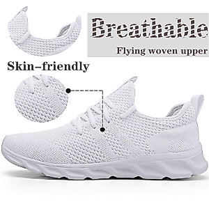 Damyuan Mens Lightweight Athletic Running Walking Gym Shoes Casual Sports Shoes Fashion Sneakers Walking Shoes White,8.5
