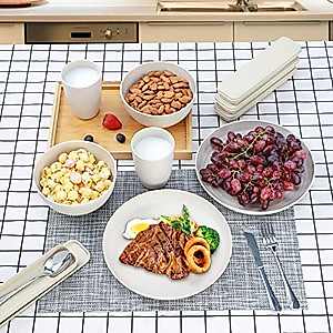 28PCS Kitchen Wheat Streaw Dinnerware Sets, Wheat Straw Plates and Bowls Sets, College Dorm Dinnerware Dishes Set for 4 with Cutlery Set (Beige)