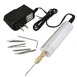 Yakamoz 0.7-1.2mm Mini Micro Electric Aluminum Hand Portable Handheld Drill with 15pcs Drill Bits, 2A Power Supply Included