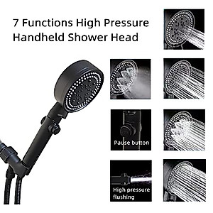 Perfectyihui 7 Functions High Pressure Handheld Shower Head with Extra Long 6.5 ft Flexible and Sturdy Stainless Steel Hose and Adjustable Brass Swivel Ball Joint Bracket (matte black)