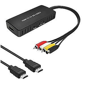 HDMI to AV and S-Video Converter HDMI to Audio Video Converter HDMI to RCA Adapter with Svideo Cable Support 720P/1080p for Roku /Xbox / STB/ VCR/ Blu-ray/ DVD/ PS3/ Laptop/ TV/ Projector etc