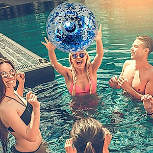 Kanoyavv Transparent PVC Inflatable Beach Ball Elastic Beach Ball Confetti Ball Pool Beach Outdoor Toys, Toddler Beach Pool Inflatable Toys Water Park Toddler Bath Tub