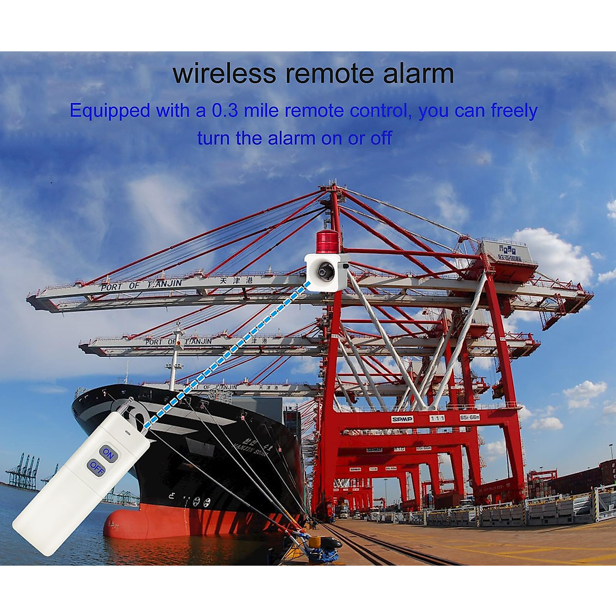 500 Meters（No Wall） Wireless Remote Control Outdoor Alarm Light Siren, LED Strobe Warning Light 120dB Horn Power 15W AC110V for Loss Prevetion, Warehouse, Factories( with Plug)