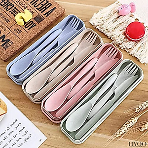 4 Pcs Travel Utensils with Case - Wheat Straw Dinnerware Sets Reusable Utensils Set with Case Cutlery Set - Portable Forks and Spoons Silverware Set Lunch Box Accessories for Camping