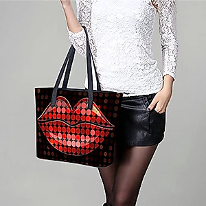 Womens Handbag Red Lips Leather Tote Bag Top Handle Satchel Bags For Lady