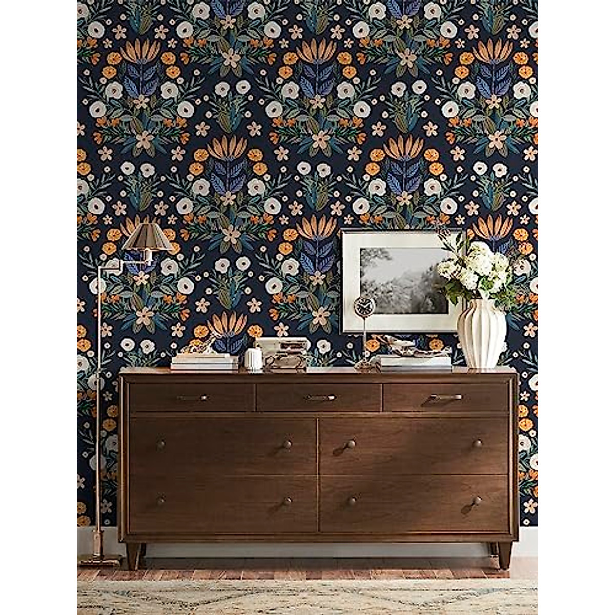 Floralplus Peel and Stick Wallpaper Boho Removable Wallpaper Boho Wallpaper Peel and Stick Leaf Floral Wallpaper for Renter Wall Decor Vinyl Forest Wallpaper 118 * 17.7in