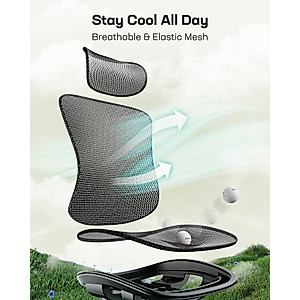 Marsail Ergonomic Mesh Office Chair: Mesh Computer Desk Chair with Adjustable Lumbar Support, 2D Headrest&2D Armrest, Ergonomic Gaming Chair for Home Office, Black