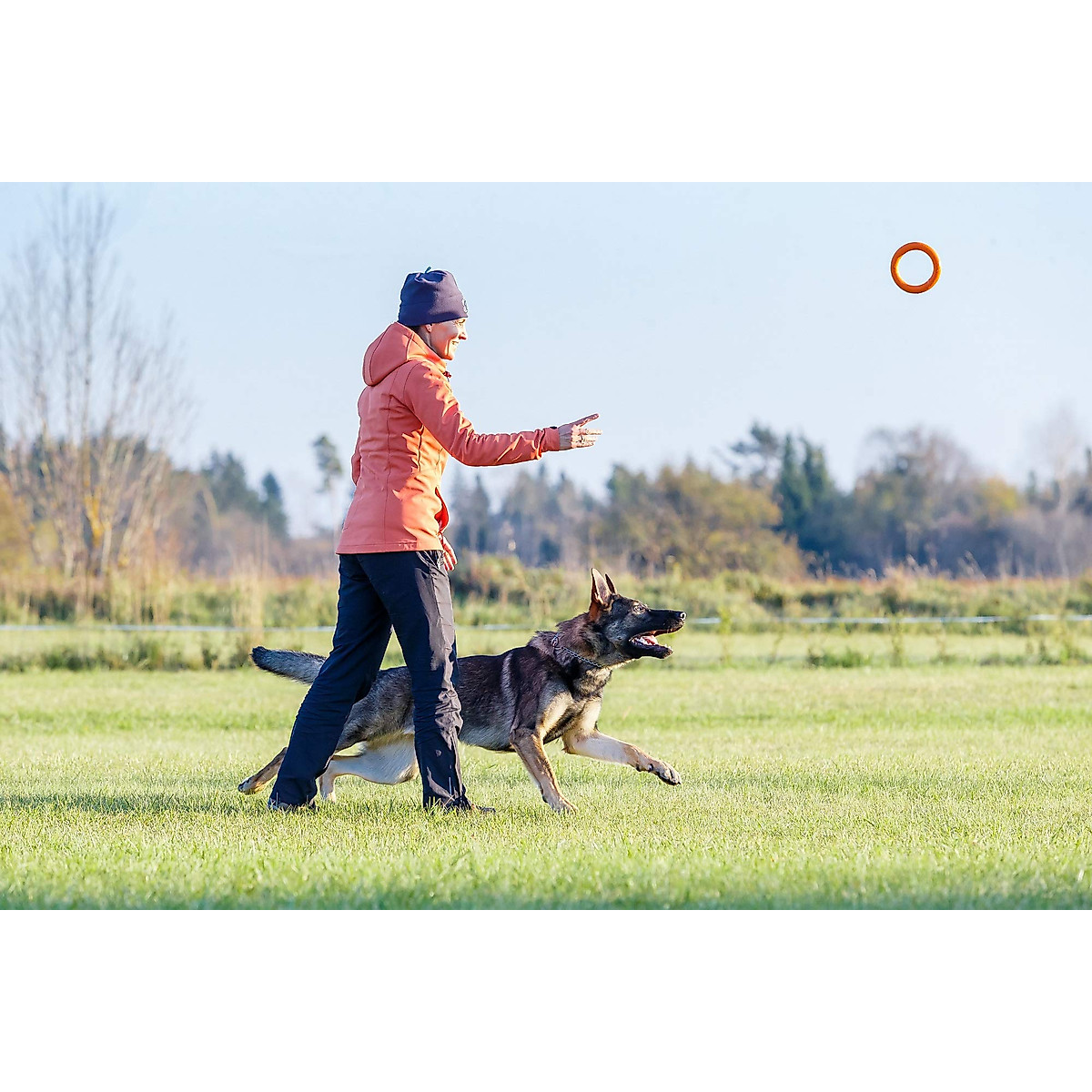 PlayfulSpirit Durable Natural Rubber Ring - Great Tug of War Dog Toy, Fun for Throw, Chase and Fetch Games, Exercise and Dog Training Toy for Medium to Large Breed Puppies and Adult Dogs (L, Orange)