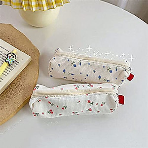 Lovely Small Floral Prints Pencil Case,Cotton Zipper Pen Pouch Pencil Stationery Case Comsmetic Makeup Bag for Girls Women,Little Freshness Style Girl's Heart Stationery Storage Bag (Pink)