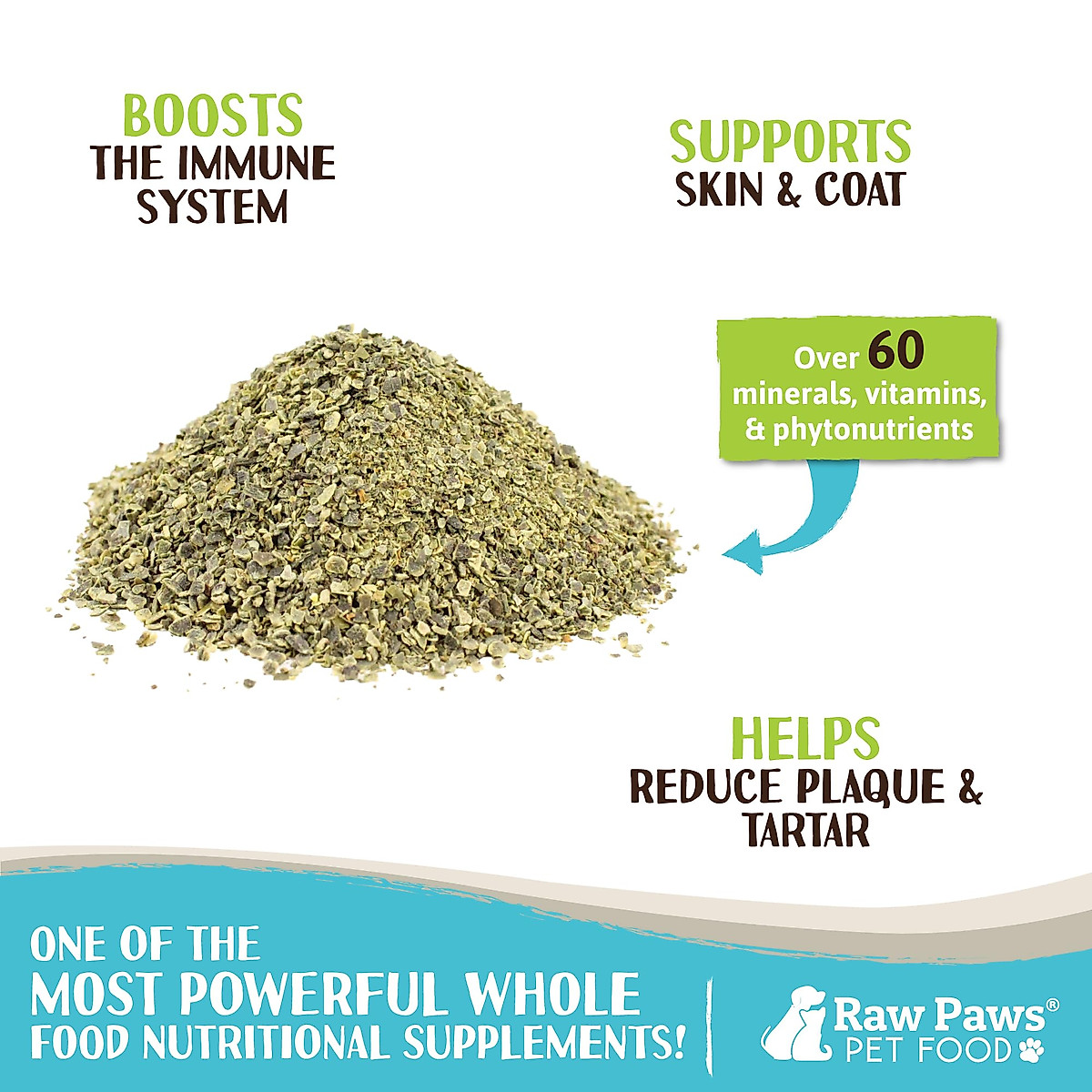 Raw Paws Organic Kelp for Dogs & Cats, 8-oz - Iodine Rich for Thyroid, Digestive & Immune Health - Seaweed Powder for Dogs, Sea Kelp for Cats, Kelp Supplement for Dogs, Dried Kelp Powder for Dogs