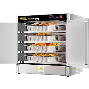 VEVOR Hot Box Food Warmer, 25"x15"x24" Concession Warmer with Water Tray, Four Disposable Catering Pans, Countertop Pizza, Patty, Pastry, Empanada, Concession Hot Food Holding Case, 110V