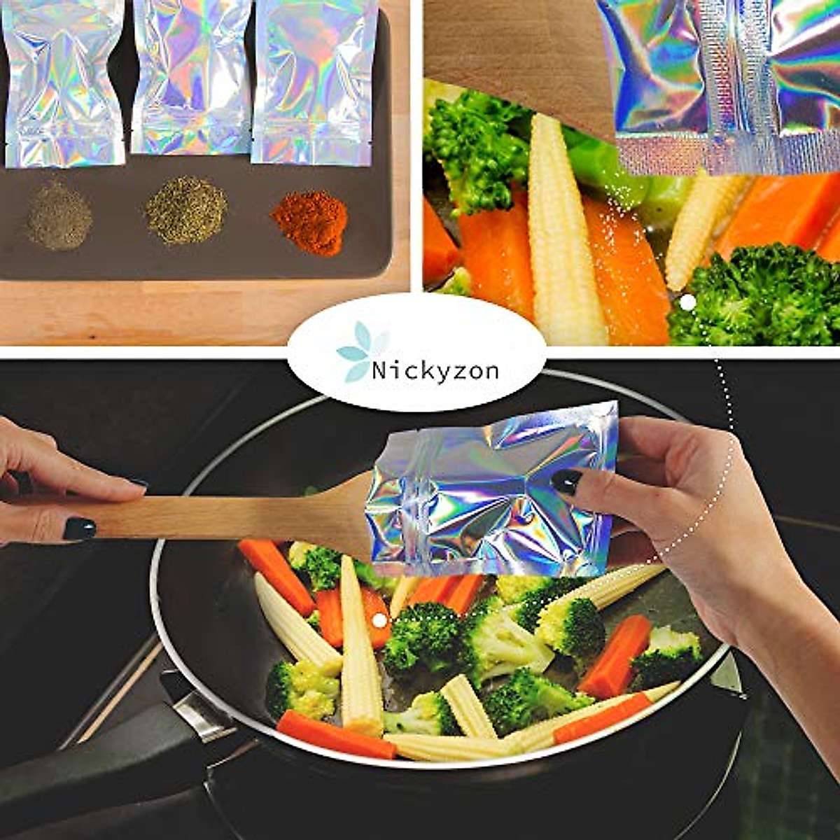 120 pcs Holographic Mylar Resealable Bags for Packaging - 3.5x5.1" Edible Smell Proof Ziplock Baggies for Party Favor Food Storage - 3.5g Small Sealable Foil Pouch for Candy, Lip Gloss, Lash, Jewelry