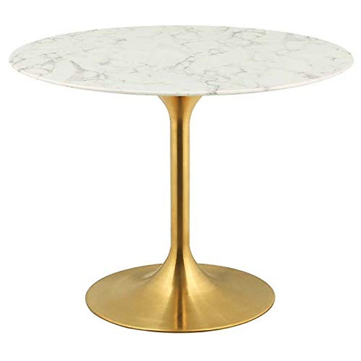 Hawthorne Collections Mid-Century 40" Round Faux Marble Top Pedestal Dining Table in Gold