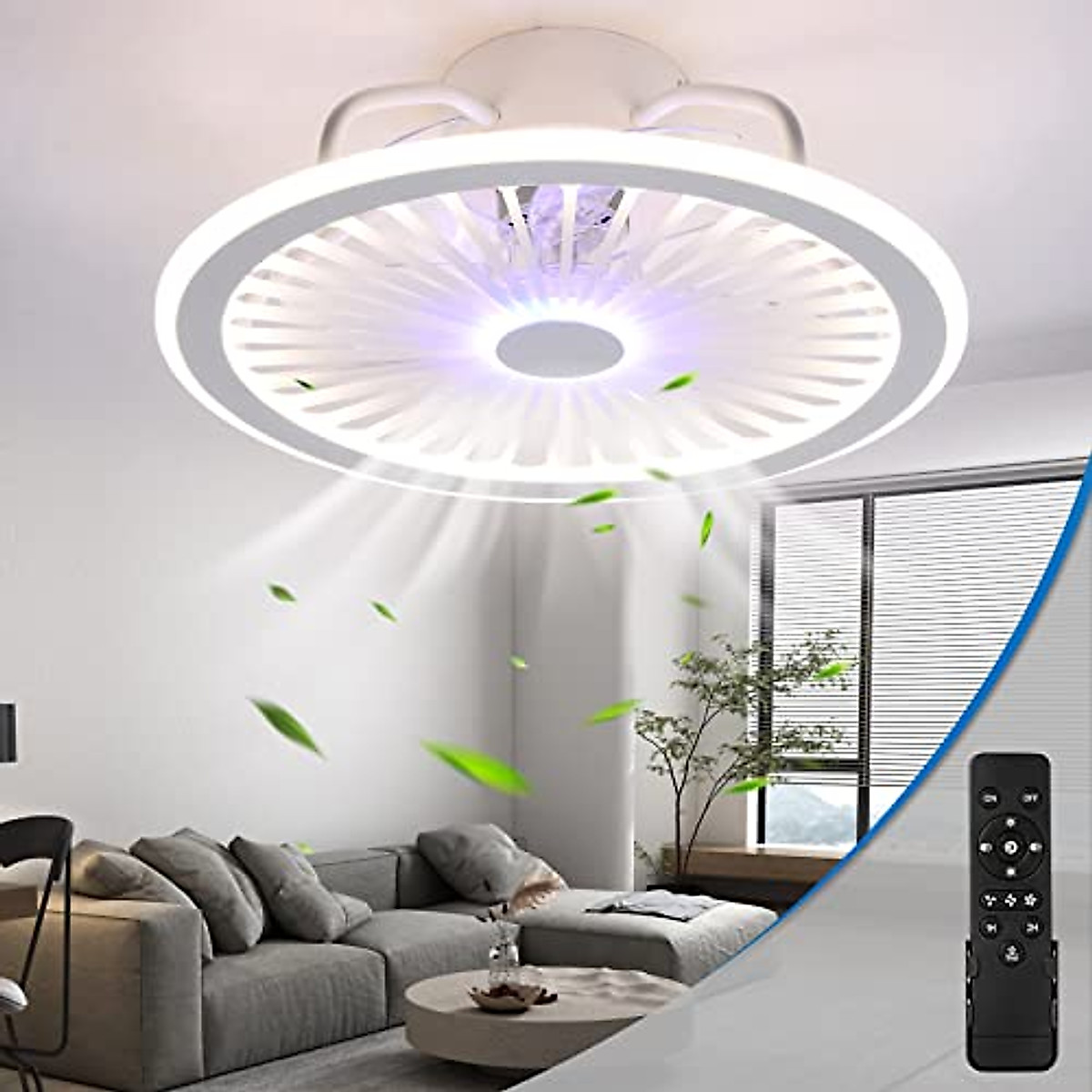 JTfany Ceiling Fans with Lights and Remote 18 Inch Flush Mount Ceiling Fan with Remote Dimmable 3 Speeds Low Profile Ceiling Fan RGB Bladeless Ceiling Fan Quiet Ceiling Fans for Bedroom Kidsroom