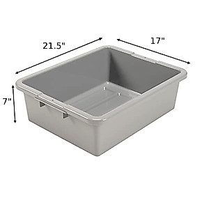 Gray Plastic Bus Tub (PACK OF 5) Commercial Tote Box Cross Stack Nest Utility Tote Tub/BUD Box W/O Lid, 21.5” L x 17” W x 7” H, Food Service, Airport, Cafeteria, Seafood, Vegetables, Transporting