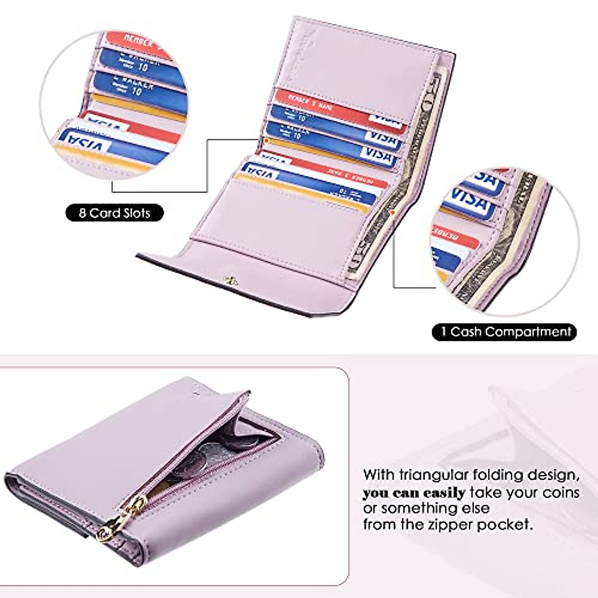 Travelambo RFID Blocking Small Mini Compact Wallet Coin Pouch Holder Trifold Credit Card Holder Pocket Purse for Women (Napa Purple)