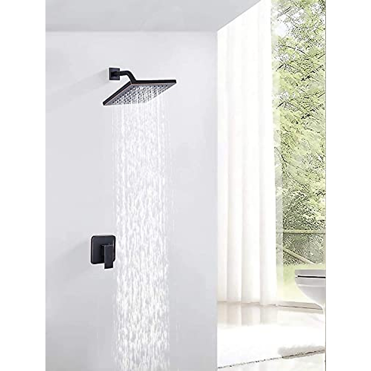Shower Head GGStudy 8 inch Square Rain Stainless Steel High Pressure Oil Rubbed Bronze Shower Heads Rainfall Bath Shower Self-cleaning Silicone Nozzle