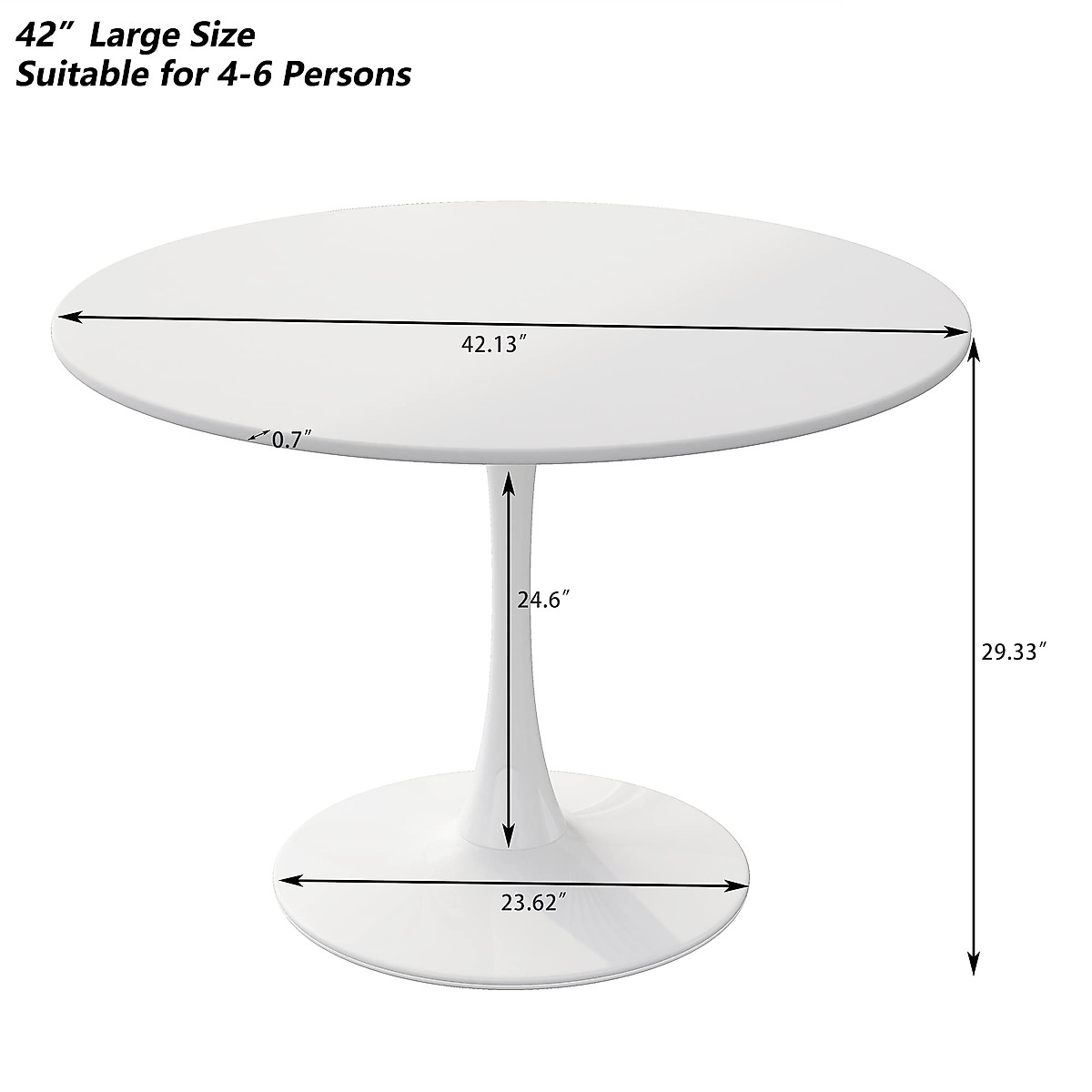 Modern Round Dining Table, Tulip Table for 4-6 Persons, Mid-Century Leisure Table for Kitchen Living Room (White, 42")
