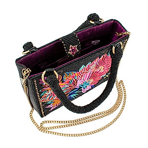 Mary Frances Centerpiece, Black Floral Top Handle Crossbody Handbag