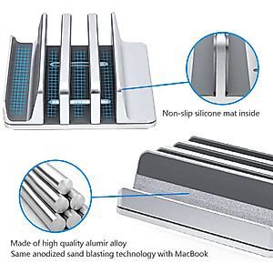 Syslux Vertical Laptop Stand [Upgrade Version], 3 Slots Space-Saving Aluminum Desktop Stand Holder with Adjustable Dock Size,Compatible with All MacBook/Surface/Lenovo/Dell/Gaming Laptops (Silver)