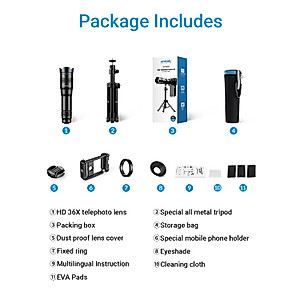 APEXEL High Power 36X HD Telephoto Lens, Telephoto Mobile Cell Phone Lens with Tripod for iPhone 15/14/13 Pro, Samsung and Most Smartphone