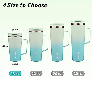 BJPKPK Insulated Tumbler with Handle, 18oz Insulated Tumblers with Lid and Straw, Stainless Steel Metal Water Bottles, Coffee Travel Mugs, Cups, Mint
