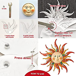 VOKPROOF Metal Sun Wall Art Decor - 17.3Inches Sun Face Garden Sculptures & Statues Wall Art for Indoor and Outdoor, Farmhouse, Patio, Garden Decoration