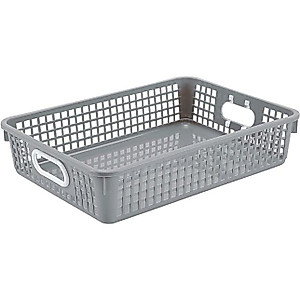 Really Good Stuff 6PK Plastic Desktop Paper Storage Basket for Classroom or Home–14”x10” Plastic Mesh Basket-Secure Papers Crease-Free–Grey