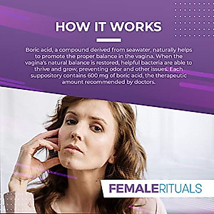 Female Rituals Boric Acid Suppositories 600 mg - Vaginal Pills for PH Balance Odors Yeast Infection Treatment - USA Made Feminine Hygiene Products - Vaginal Suppository Yoni Pops Pearls (30 Count)