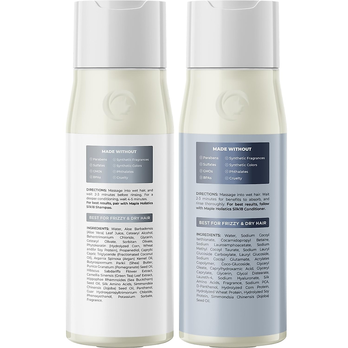 Silk18 Sulfate Free Shampoo and Conditioner Set - Hydrating Moisturizer with Shea Butter, Jojoba and Argan Oil for Frizzy, Damaged Curly Hair and Dry Scalp