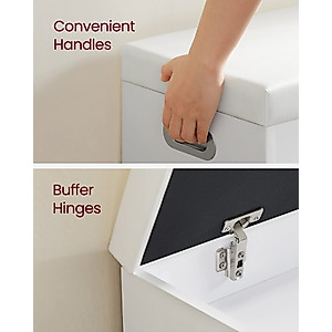 VASAGLE Storage Bench with Cushion, Shoe Bench with Padded Seat, 3 Compartments, Hidden Storage, Shelves, Hallway Bedroom, Load Capacity 330 lb, 11.8 x 31.5 x 17.3 Inches, Cloud White