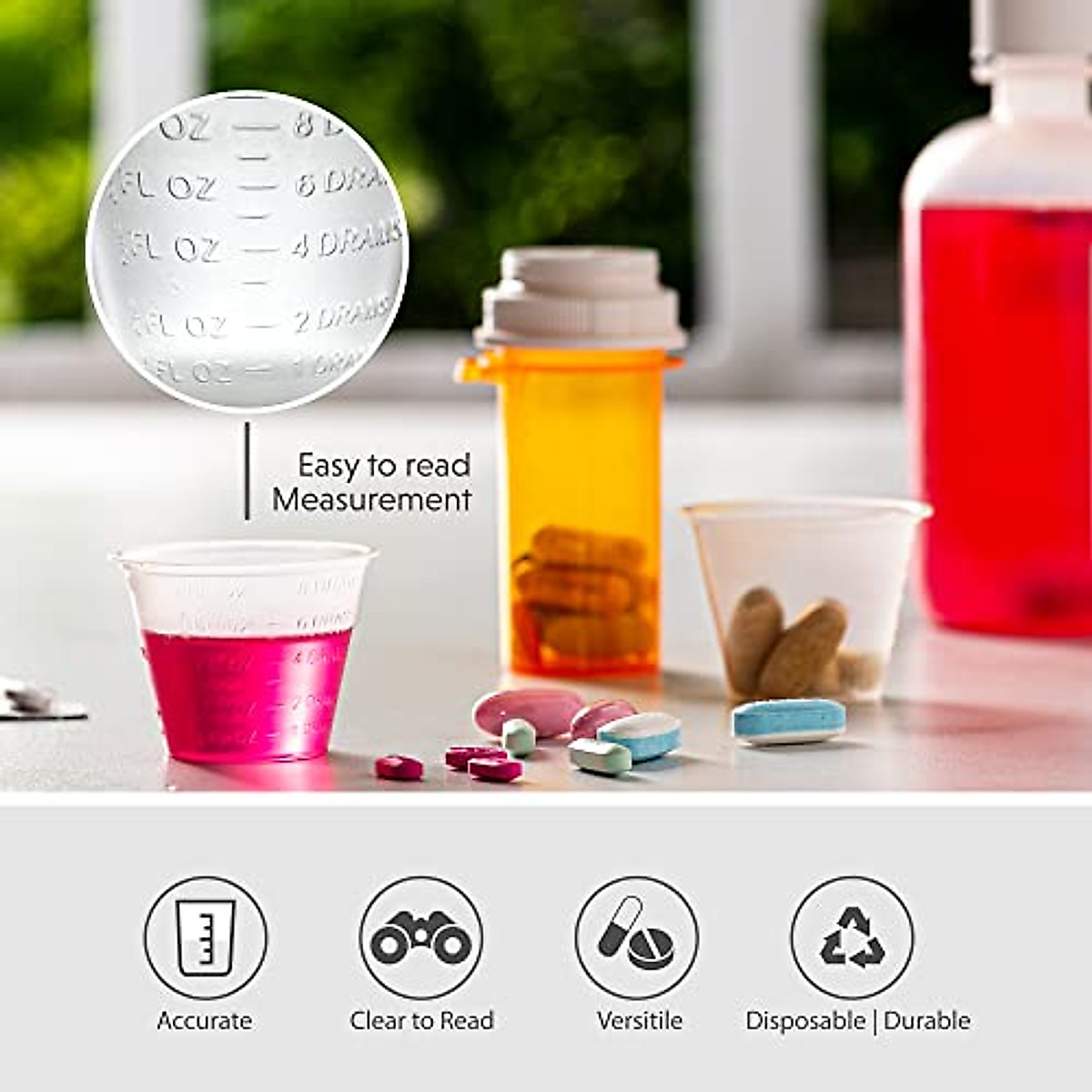 (300 Count 1oz) Disposable Medicine Cups with Embossed Measurements Marking, for liquid and dry medication, By Care Plus