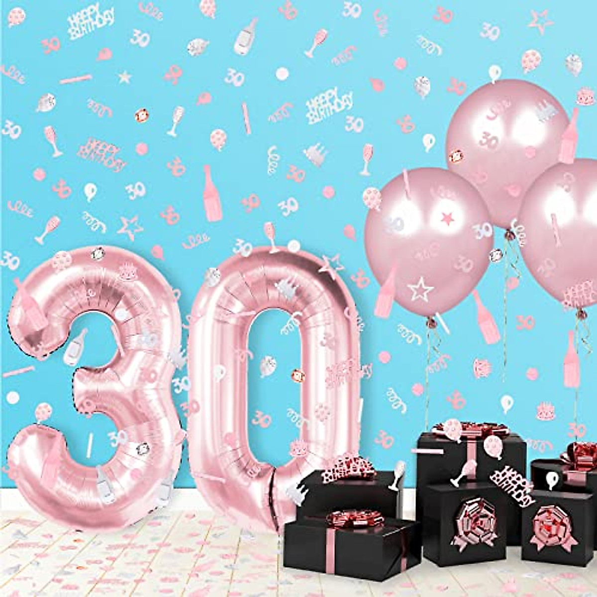 3000 PCS Rose Gold Silver 30th Happy Birthday Confetti Decorations with Diamonds Rose Gold 30th Birthday Party Table Decor Metallic Foil Confetti Scatter for Men Women Birthday Anniversary Party DIY