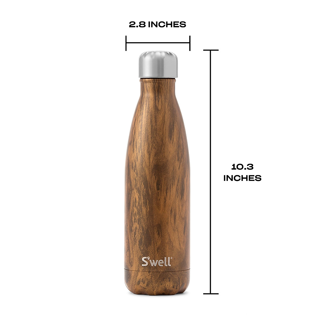 S'well Stainless Steel Water Bottle, 17oz, Teakwood, Triple Layered Vacuum Insulated Containers Keeps Drinks Cold for 36 Hours and Hot for 18, BPA Free, Perfect for On the Go