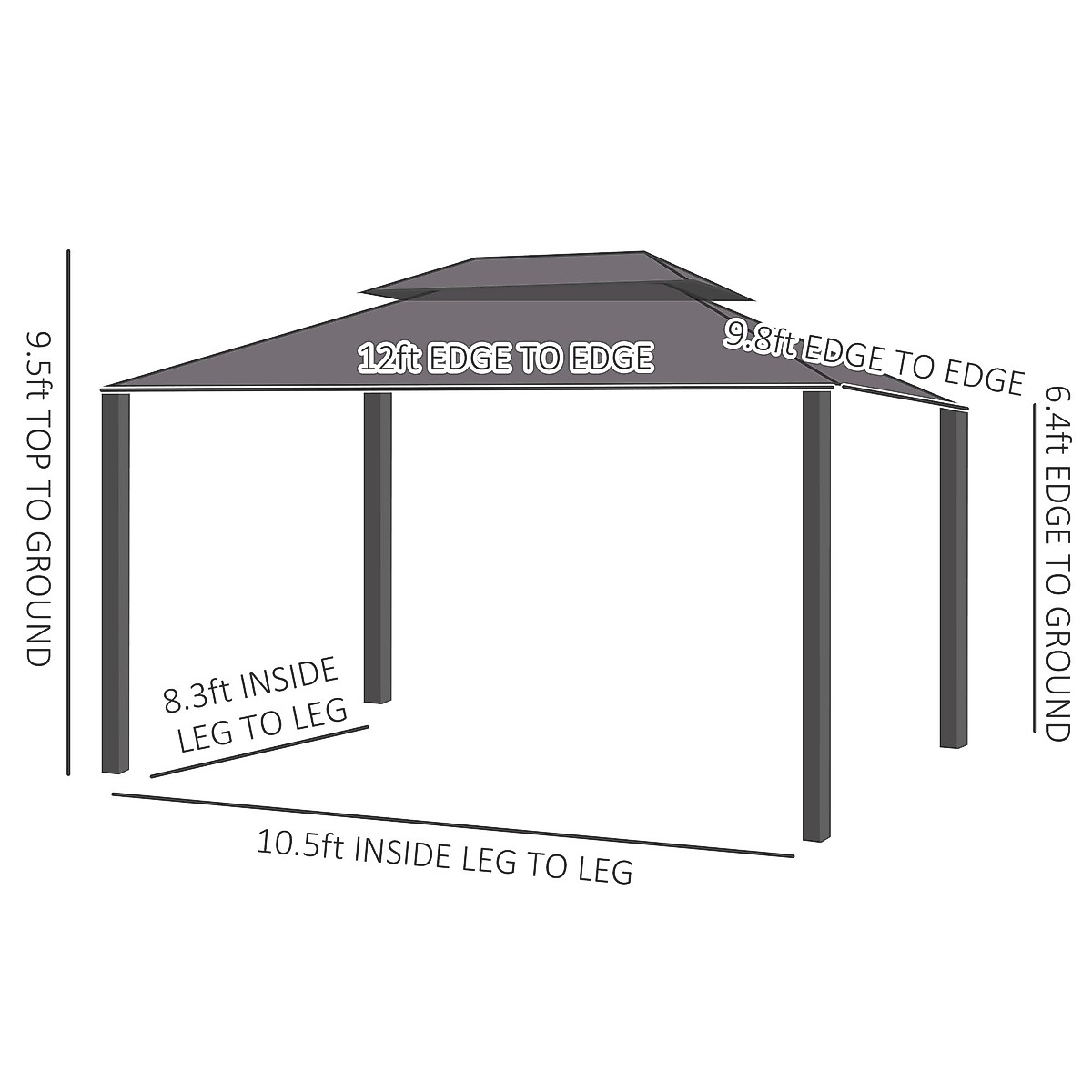 Outsunny 10' x 12' Hardtop Gazebo with Curtains and Netting, Permanent Pavilion Metal Double Roof Gazebo Canopy with Aluminum Frame and Hooks, for Garden, Patio, Backyard, Dark Brown