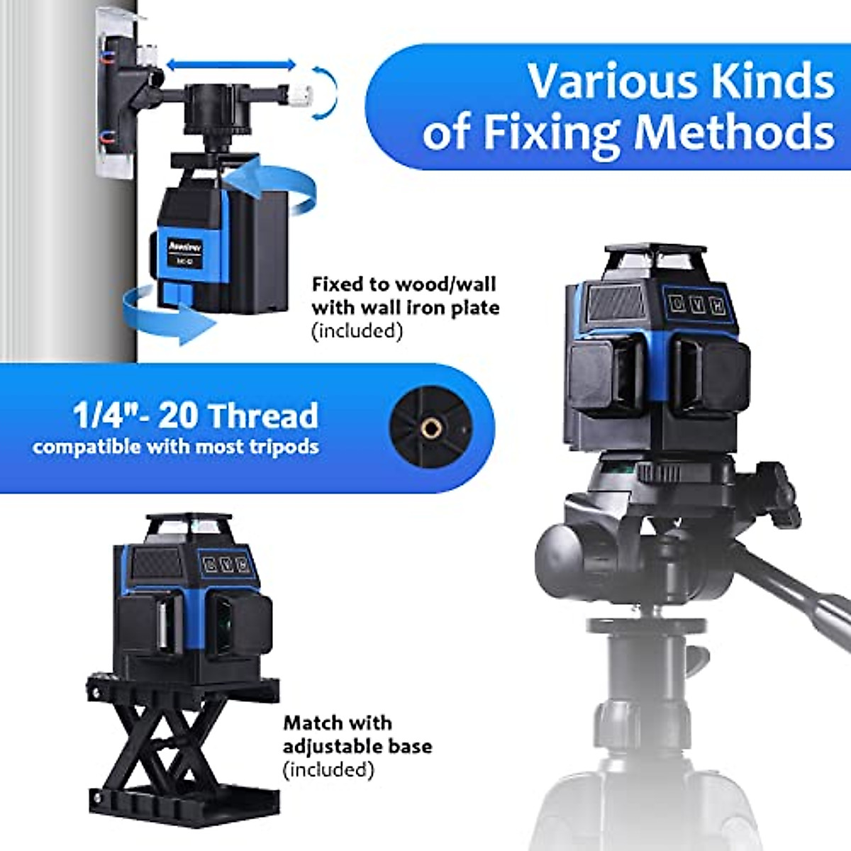 Laser Level Self Leveling - Jkaoclever 12 Lines 3x360° Laser Tool, 150FT Green Cross Line Lazer Level for Construction/Picture Hanging -Vertical/Horizontal Line, 2 Rechargeable Batteries, Wall Bracket