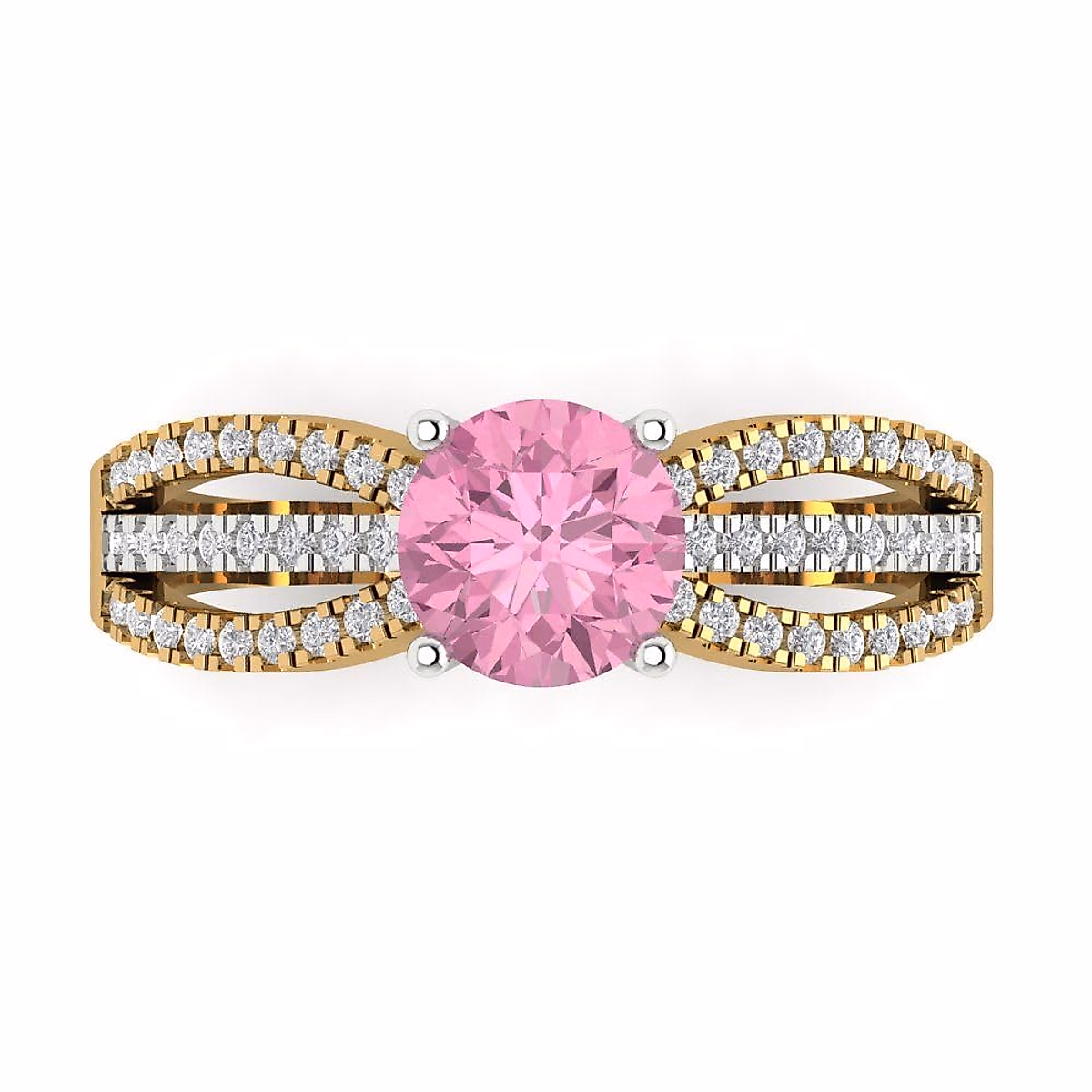 1.25 Carat Round cut Custom Engraving accent Pink faux Diamond Engagement Everlasting Ring 14k yellow White Gold 9