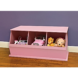 Badger Basket Three Bin Stackable Toy Storage Cubby Organizer - Pink