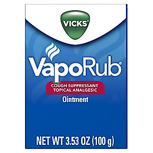 Vicks VapoRub Cough Suppressant Chest and Throat Topical Analgesic Ointment, Eucalyptus and Menthol Vapor, 3.53 Ounce