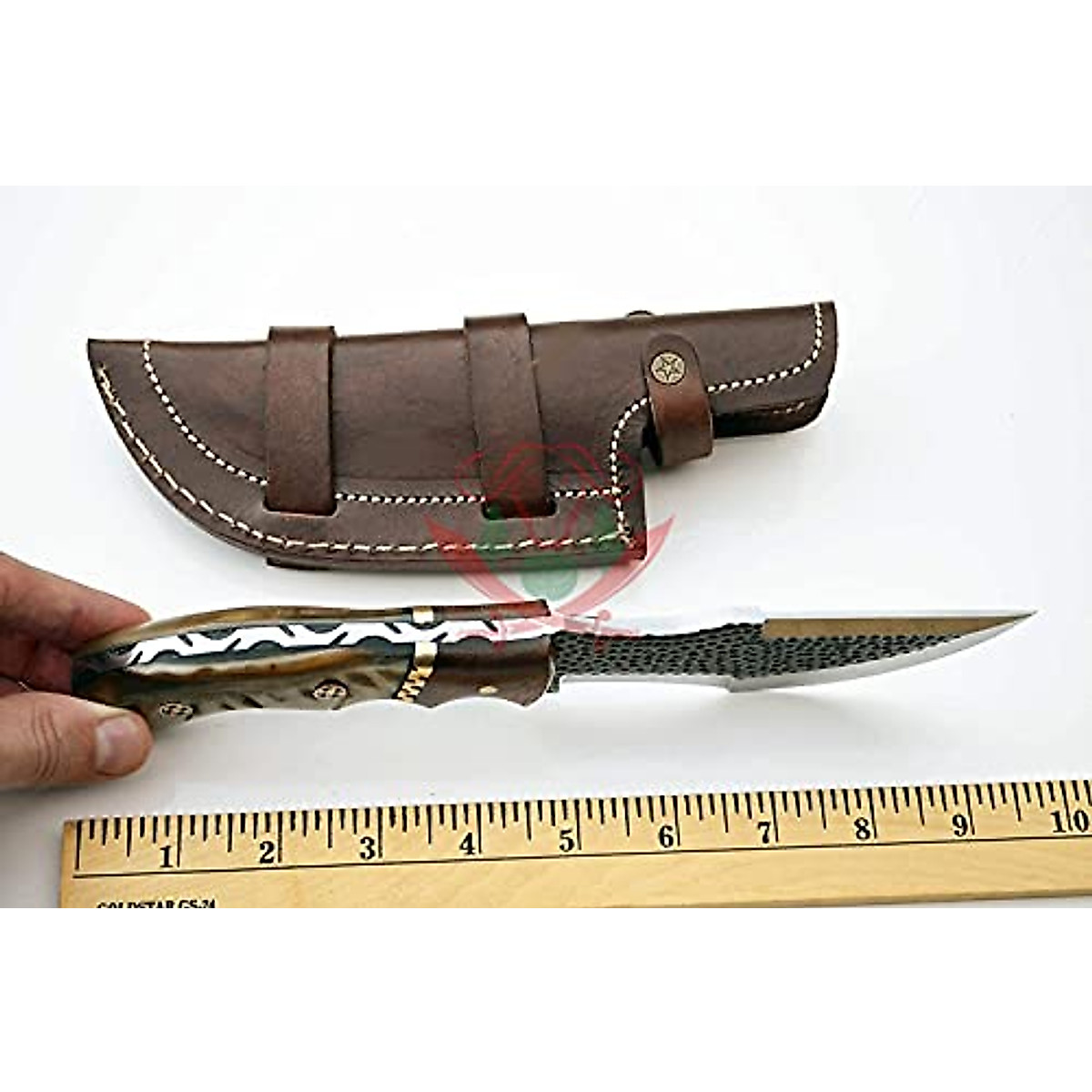 FB LEATHER CRAFTS D2 Tracker Hunting Knife Large Knives Survival Skinning Hammered Sheath Steel 9.75 Inches