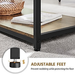 Yaheetech 2-Tier Coffee Table, Industrial Wood Coffee Table with Storage Shelf for Living Room, Rectangle Side End Table with Metal Frame, Rustic Brown