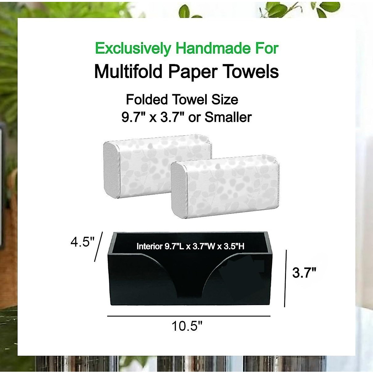 Countertop Multifold Paper Towel Dispenser - Black Bamboo Wood Folded Paper Towel Holder - For Single Fold, Trifold, C Fold & Z Fold Hand Napkins Folded Size 9.7" x 3.7" Or Smaller