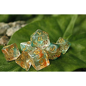 Dice DND Polyhedral Dice RPG Dice for Dungeons and Dragons,Pathfinder,MTG,D&D,Role Playing Game Orange Green Transparent Dice with Color Changing Glitter